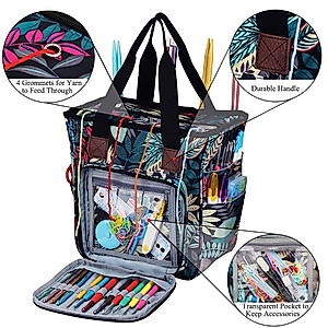 Coopay Crochet Bag Yarn Storage Knitting Tote, Traveling Craft Tote Organizer Knitting Bags for Crochet Hooks, Knitting Needles, Skein, Diamond Painting, Knitting & Crochet Supplies (Forest Green)