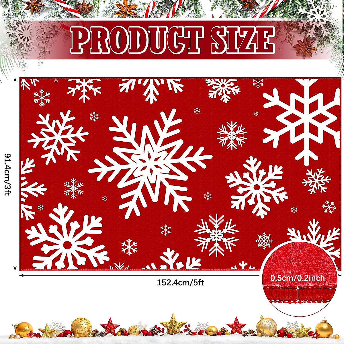 Drydiet Christmas Area Rug Xmas Snowflake Washable Non Slip Rug, Red White Xmas Winter Door Mat Holiday Decor Carpet for Living Room Bedroom Dining Room Kitchen Bathroom Hallway (3 x 5 Feet)