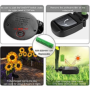 2 Pack Sunflower Solar Lights Outdoor Decor with 3 LED Sunflower Yellow Flower Lights Decorative Waterproof for Patio Lawn Garden Yard Pathway Decoration