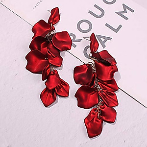 Dangle Acrylic Petal Earrings - Long Drop Rose Flower Earrings for Women