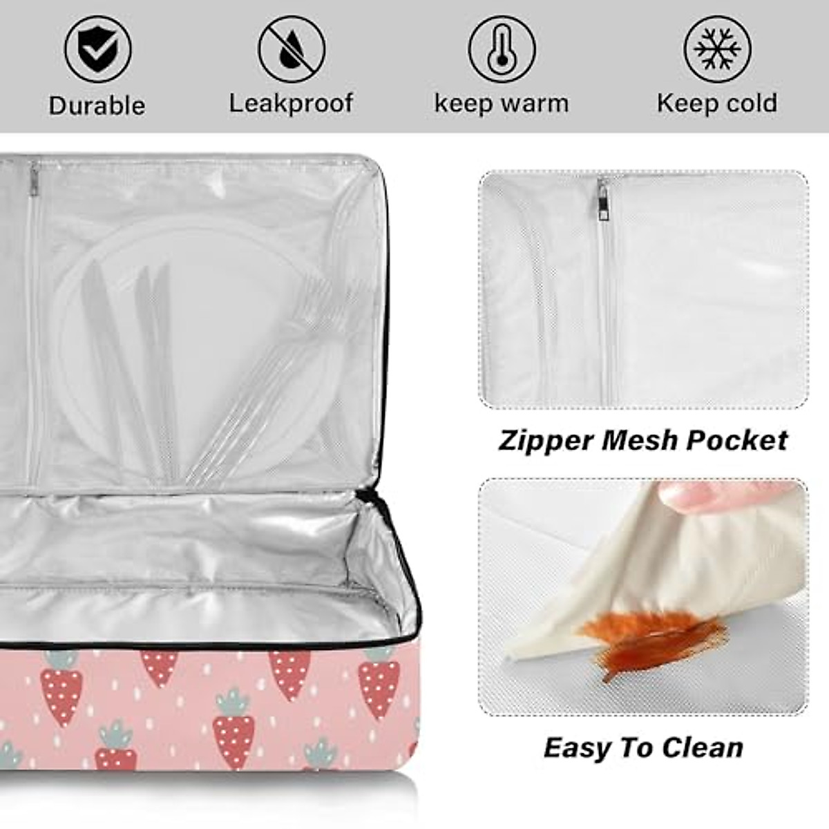 Kcldeci Insulated Thermal Food Carrier Insulated Casserole Carrier for Hot or Cold Food,Carrots and White Dots on A Pink Insulated Tote Bag for Potluck Cookouts Parties Picnic,Lasagna Lugger