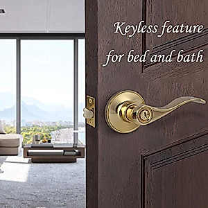 Goldentimehardware Privacy Lever Door Handle [Thumb Turn Lock on The Inside] for Bedroom or Bathroom with Polished Brass Finish, Reversible for Right & Left Side,Ware Door Lever Interior Door Lock