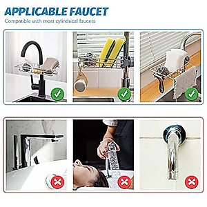 Quimoy Sponge Holder for Kitchen Sink,Sponge Holder Over Faucet Kitchen Sink Caddy Organizer, Faucet Drainage Shelf, Stainless Steel Detachable Hanging Faucet Drain Rack for Kitchen Bathroom