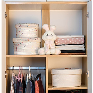 Lvfaismeg Round Basket with Lid-Set of 2 Rope Basket with lid,Natural Cotton Decorative Basket-Storage Baskets with Lids,Big Basket with Lid and Small Basket for Organizing(10"x6"/8"x5").