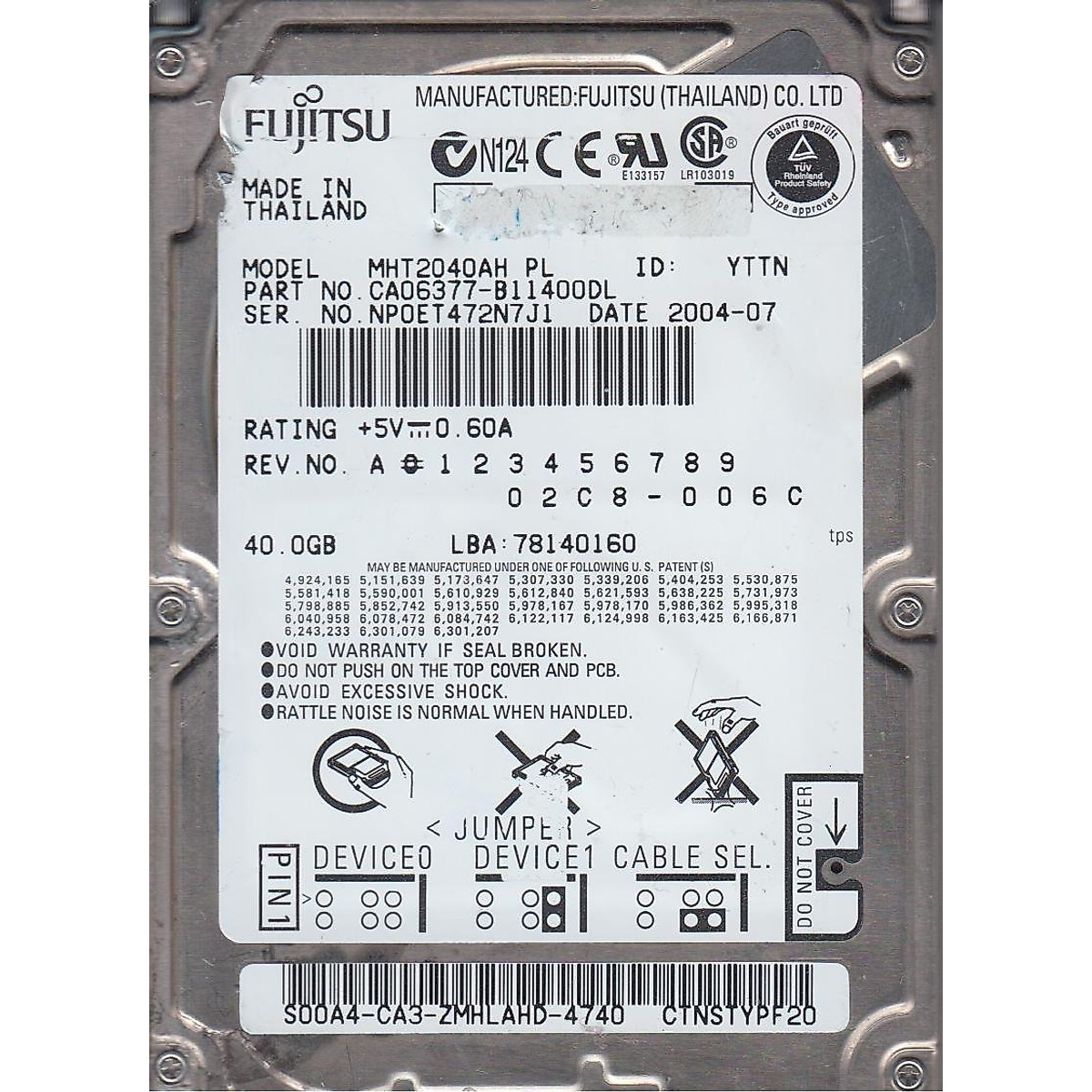 MHT2040AH-PL FUJITSU 40GB 2.5INCH IDE HARD DRIVE P/N: MHT2040AH-PL - FUJITSU