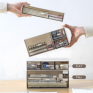 OSteed Desk Craft Organizer and Storage with 7 Flat Drawers, Stackable Plastic Desktop Accessories & Workspace Organizer for Office Stationary, Makeup Skincare, Sanitation Supplies, White