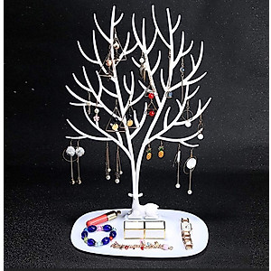 vipolish Jewelry Tree Stand Organizer Jewelry Display Tray Sika Deer Tree Jewellery Holder Hanger for Necklaces Bracelet Earrings Birthday Gifts Jewellery Stand Rack Storage (L, White)