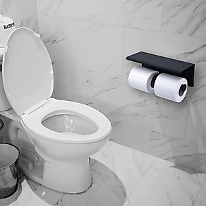 SCDGRW Matte Black Toilet Paper Holder with Shelf, 304 Stainless Steel Toilet Paper Holder Wall Mounted, Double Roll Tissue Holder Dispenser Bathroom Toilet Paper Holder