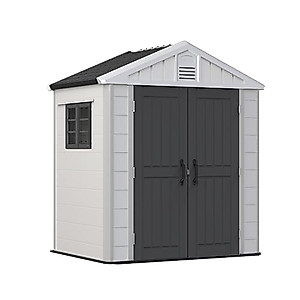 EAST OAK Outdoor Storage Shed, 7×4×8.2 FT Waterproof Resin Tool Shed with Window, 152Cu.ft Outside House Shed for Garden, Patio, Lawn Mower, Bikes