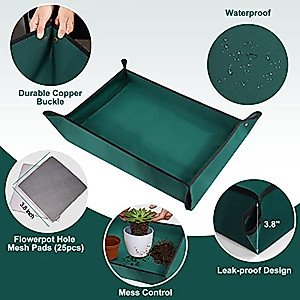 Borrigo Plant Repotting Mat for Indoor Plants, 43.5"x29.5" Large Oxford Waterproof Potting Mat for Plant Transplanting, Plant Mat for Succulents, Gardening Mat with 25pcs Mesh Pads for Bonsai Pot