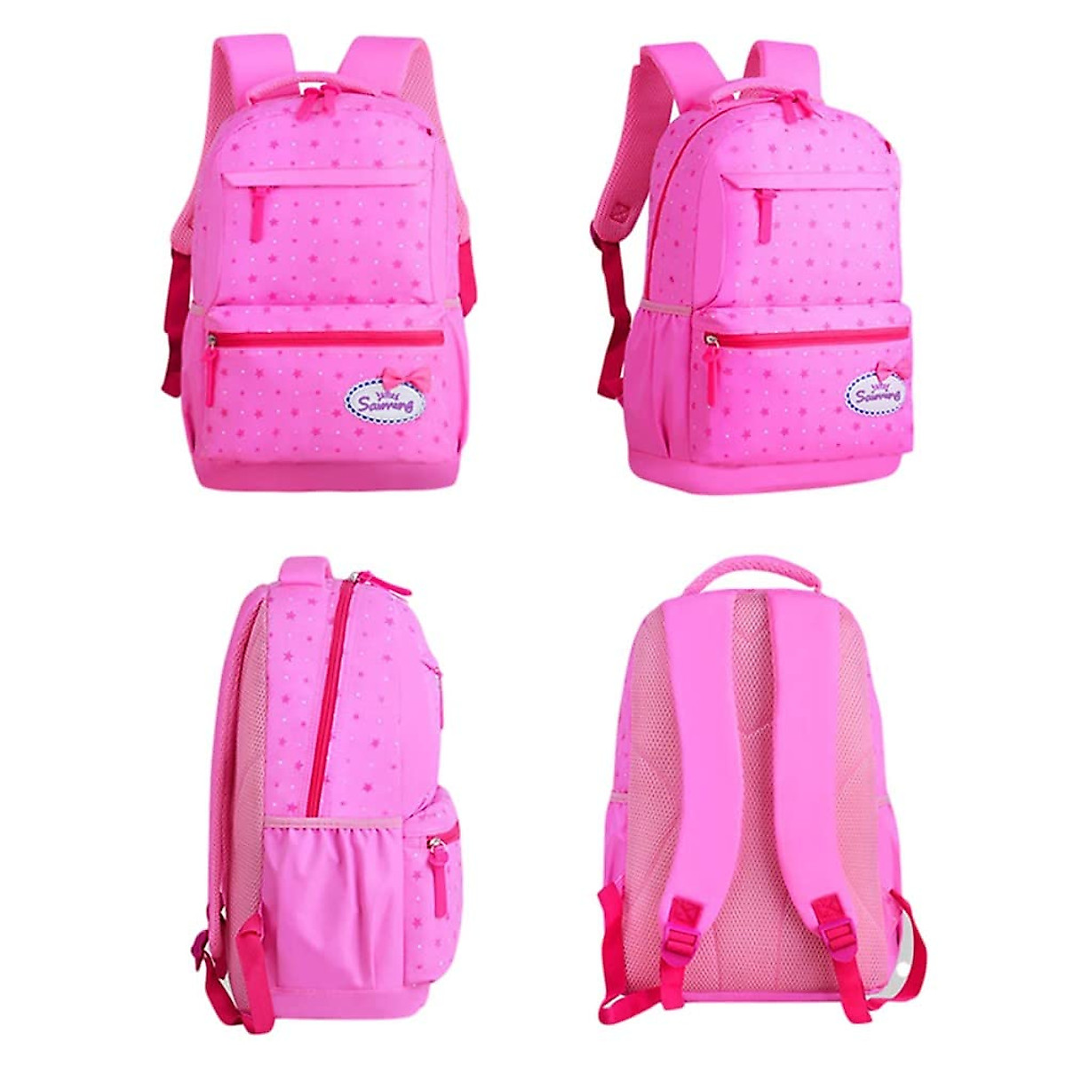 Stars-Print and Bowknot Backpack Set Large Elementary Bookbag 3Pcs Set School bags for Teen Girls