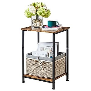 Somdot Side Table, End Table with Storage Shelf for Sofa Couch, Nightstand Bedside Table for Living Room Bedroom, Easy Assembly - Rustic Brown/Black