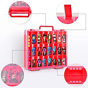 FULLCASE Toys Organizer Storage Compatible with Hot Wheels Car, Container for Matchbox Cars, Mini Toys, Small Dolls, Double Sided Carrying Box for Hotwheels Car- 48 Compartments(Box Only) Red
