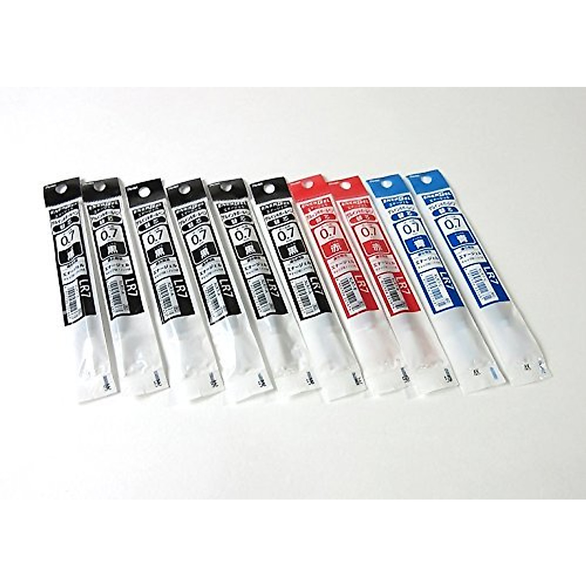 Pentel Refill Ink for EnerGel 0.7mm (XLR7) - Set of 3color / 10pcs : Black (6) + Red (2) + Blue (2)