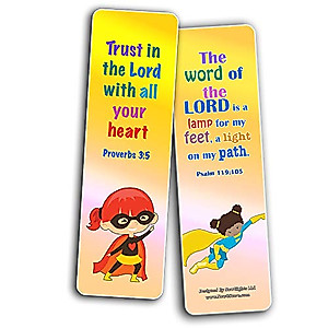 Religious Bookmarks for Kids - Super Hero (12 Pack) - Collection of Bible Verses for Kids - Stocking Stuffers Devotional Bible Study - Church Ministry Supplies Teacher Classroom Incentive Gifts