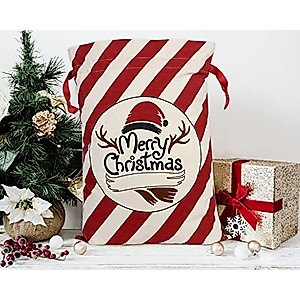 Jolly Jon Large Christmas Bags Santa Sacks - Red Candy Cane Santa Sack - XL Large Reusable Christmas Gift Bag - 17.5 x 24.5 with Drawstring Closure