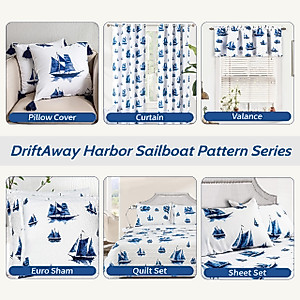 DriftAway Harbor Sailboat Ocean Print Blackout Thermal Insulated Window Curtain Valance Rod Pocket 52 Inch by 18 Inch Plus 2 Inch Header Navy
