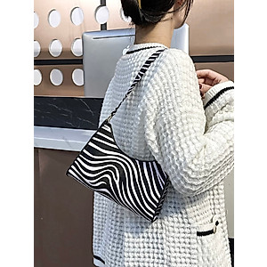 WDIRARA Women's Zebra Print Shoulder Bag Purse Small Zipper Handbag Black and White