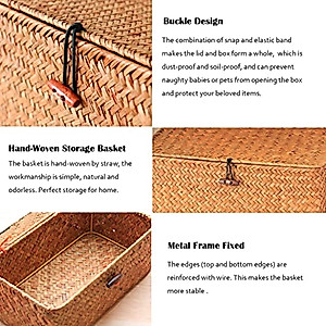 Rattan Storage Basket Hand-Woven Storage Basket Multipurpose Container with Lid for Desktop Home Decor (M)