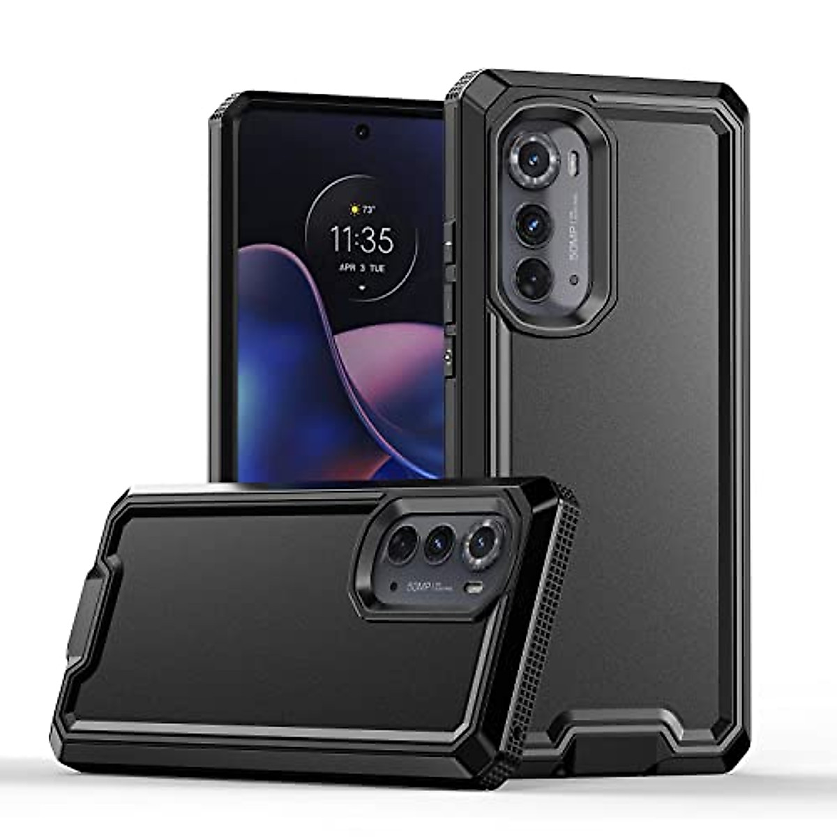 for Motorola Edge 2022 Case, Moto Edge 2022 Heavy Duty Case with Screen Protector, Military Grade Drop Proof Cover, Dual Layer Rugged Protective Shell (Black)