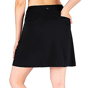 Yogipace Women's 4 Pockets UV Protection 17" Long Tennis Running Skirt Athletic Golf Skort Black Size L