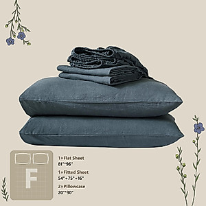 pinéllia Linen Sheets Full Size,Premium 100% Stone Washed French Linen Bed Sheets,Luxury Ultra Soft Durable 4-Piece Linen Bedding Sheet Set,Dark Grey