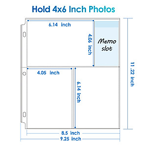 MaxGear Photo Sleeves for 3 Ring Binder 30 Pack - (4x6, for 180 Photos)，Archival Photo Pages Photo Album Refill Pages Photo Sheet Protector Page Protectors 8.5 x 11, Each Page Holds Six 4x6 Pictures