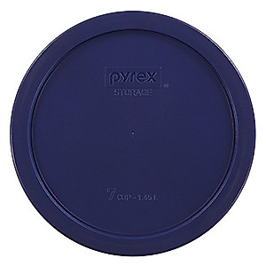 Pyrex Storage Plus 7-Cup Round Glass Food Storage Dish, Blue Cover, Pack of 2