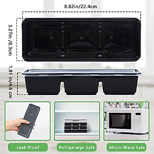 MOQRUAO 50 Packs 17oz Meal Prep Containers,Disposable Plastic Bento Boxes with 3 Compartments Food Containers Snack,Dessert,Travel Lunch Boxes for Office,Picnic