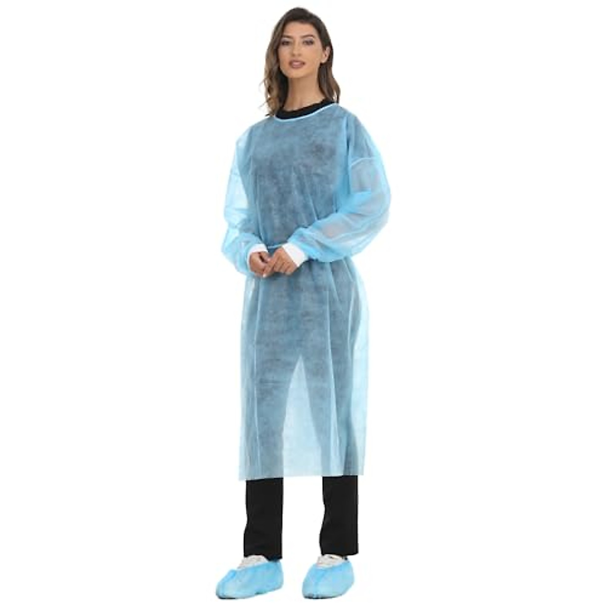 LIFESOFT Disposable Isolation Gown Polypropylene Lab Gowns Knit Cuff Long Sleeve Blue 15 Pack Unisex