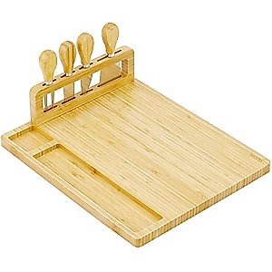 Secura Bamboo Cheese Board, Charcuterie Boards Set Cheese Platters Wood Serving Board and Knife Set with Knife Stand for Wine Wedding Housewarming Gifts