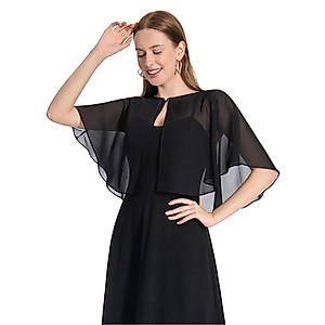Pukguro Black Sheer Shawl for Evening Dresses Chiffon Soft Capelets for Wedding Cover Up Capes