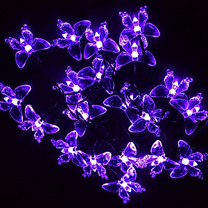 WONFAST Solar String Lights, Waterproof 16ft 20LED Butterfly Christmas Fairy Lights Decorative Lighting for Home Party Wedding Patio Garden Porch Balcony (Purple)