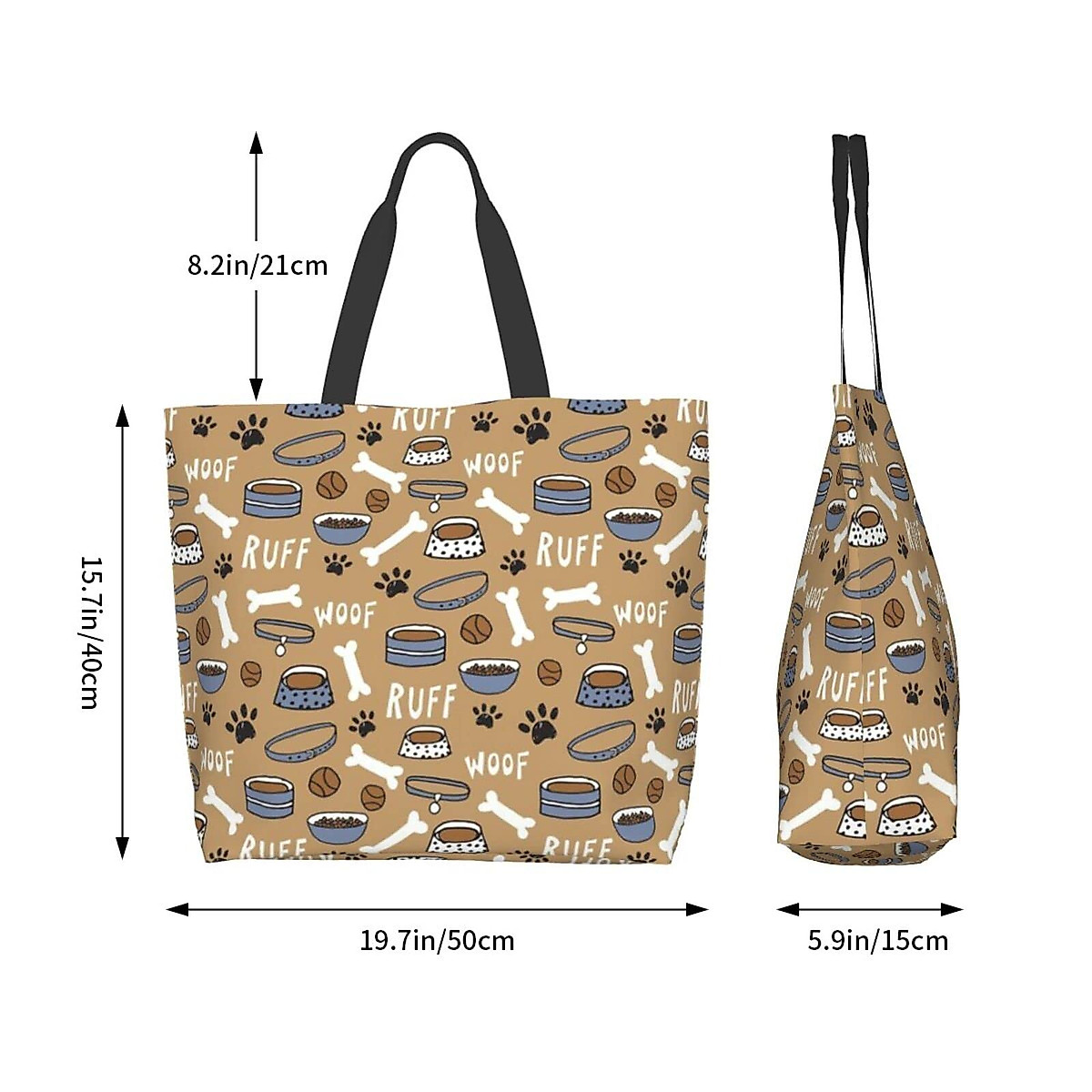 Bxuoe Cute Dog Bone Bowl Woof Paw Print Waterproof Tote Bag Women Large Capacity Shoulder Grocery Shopping Bags, One Size