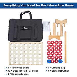 Pointyard 26X22In Giant Wooden 4 in a Row Game, Outdoor Yard Game for Famlies Adults, 42 Pcs Chips & Durable Carrying Bag, Halloween Christmas Party Game Gifts for Lovers