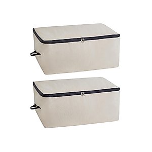 Canvas Storage Bags for Comforters and Blankets - X-Large Zippered Storage Bags for Blankets, Comforters, and Clothes - Easy Storage Under Bed, 100% Cotton, Breathable with Carrying Straps (2 Bags)