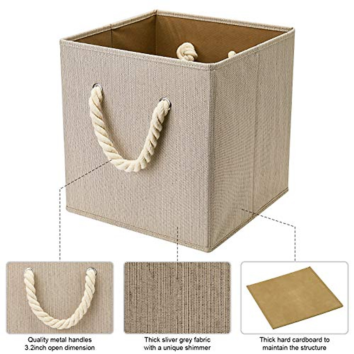i BKGOO Foldable Storage Cube Bins Dark Grey Bamboo Fabric Collapsible Resistant Basket Box Organizer with Cotton Rope Handle for Home Office and Nursery 10.5x10.5x11 inch