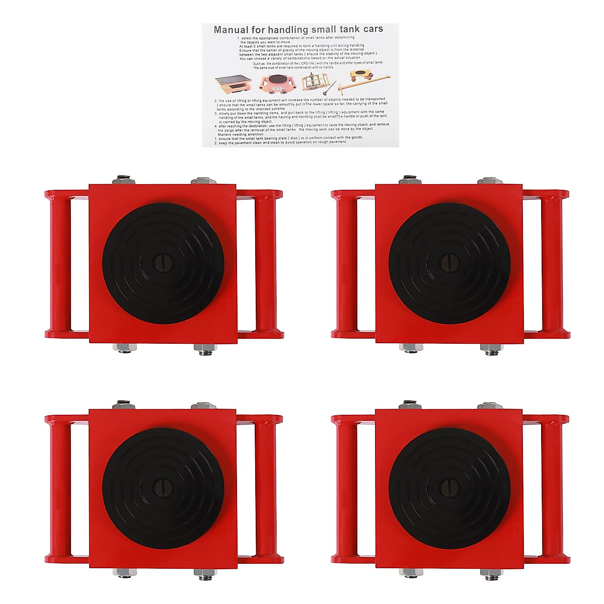 4-Piece Industrial Machinery Dolly, 13200 lb. 6T Mechanical Skid, Mechanical Handling Skid, Cargo Cart with 360° Swivel Lid and 4 Rollers, Heavy Duty Industrial Handling Equipment, Red