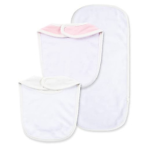 Little Me Baby Girls' 3 Piece Bib and Burp Set, Rose, White Floral, One Size