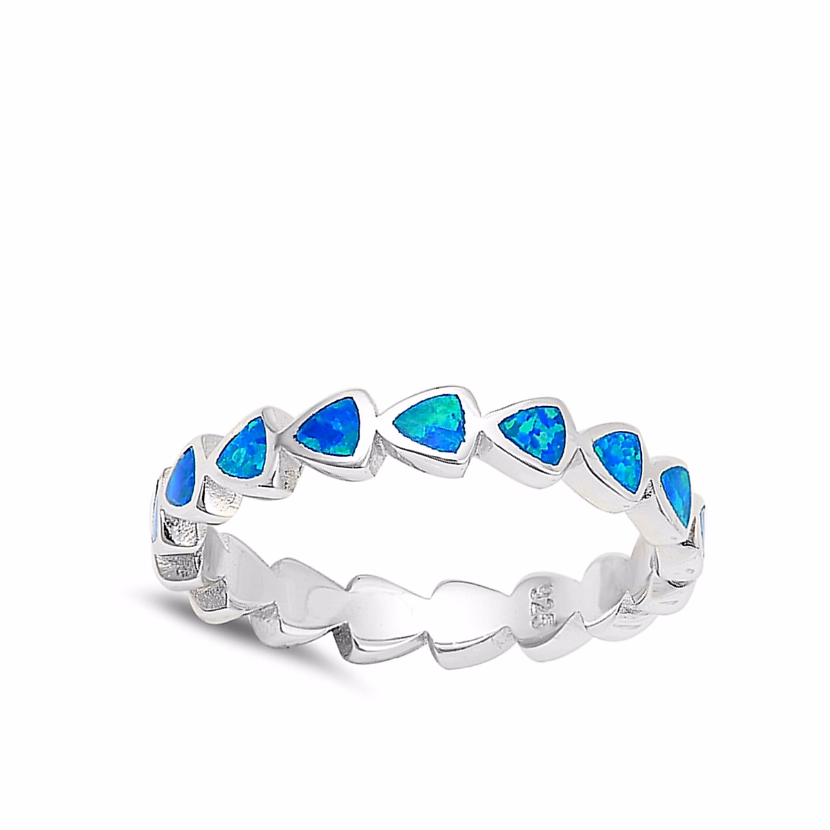 Blue Simulated Opal Pear Eternity Stackable Boho Ring Sterling Silver Band Size 10