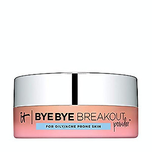 IT Cosmetics Bye Bye Breakout Powder, Light Medium (C) - Reduces Shine & Diffuses the Look of Blemishes, Fine Lines &  Wrinkles - With Witch Hazel, Tea Tree, Zinc Oxide & Sulfur - 0.24 oz