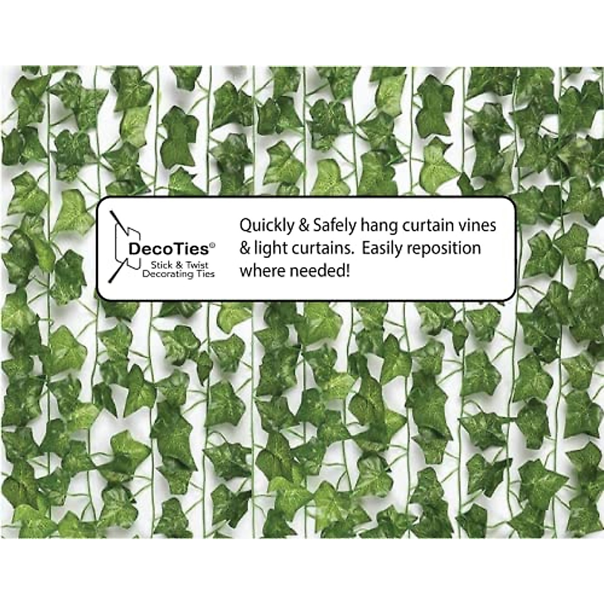 DecoTies Brand Fasteners, Stick & Twist Decorating Ties for Hanging Light Strings, Garlands, Streamers, Light Curtains, Vines, Lightweight Decorations on Various Surfaces, Removable, Clear Ties (48)