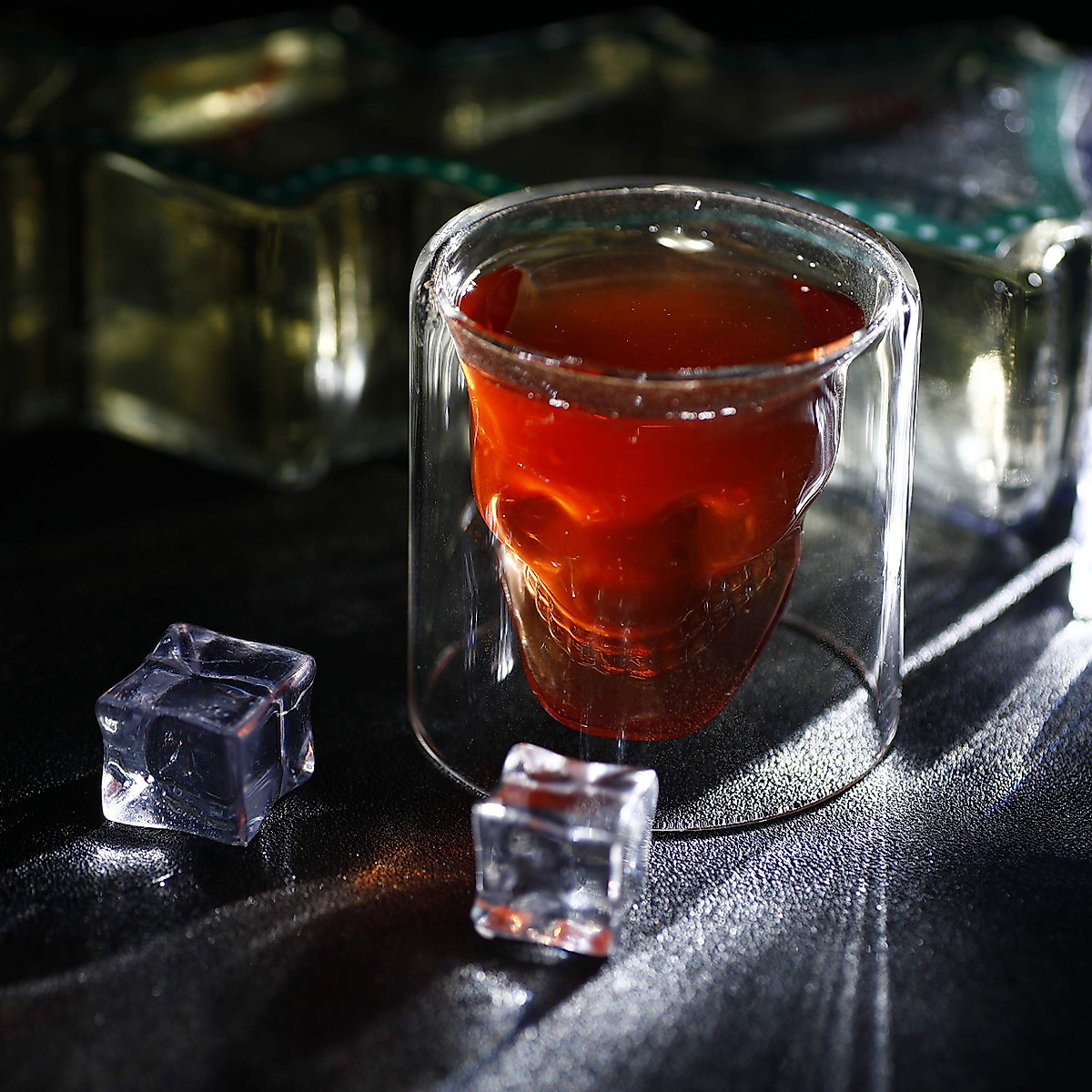 Viktorwan Skull Glasses, Shot Glasses,Funny Crystal Drinking Cup,Creative Whiskey Glasses,Double Wall Cool Beer Cup for Wine Cocktail Vodka,Home Halloween Party Bar Gift, set of 4 (25ml)