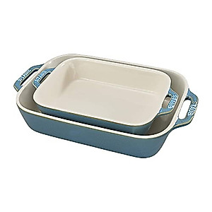 STAUB Ceramics Rectangular Baking Dish Set, Casserole Dish, Baking Pans for Lasagna, Cake, 2-Piece, Rustic Turquoise