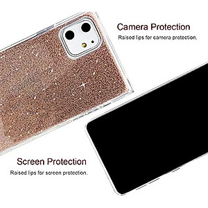 VUIIMEEK for iPhone 11 Case 6.1“ Square Clear Inner Glitter,Cute Crystal Sparkle Flexible Soft High Impact Shockproof with Design Protective Cover Case for iPhone 11, Bling Rose Gold
