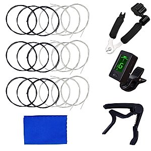 JYsun Classical Guitar Strings Nylon Black 3 Full Sets and 1pc Guitar Tuner 1pc Guitar Restringing Tool 1pc Guitar Capo 1pc Cleaning Cloth for Musical Instrument