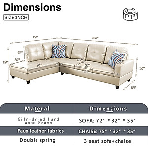 SumKea L-Shaped Sectional Sofa Set 5-Seat Luxurious Faux Leather Couches for Living Room, Left Facing Chaise with Pillows, Space-Saving Design, Latte