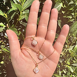 Joyfulmuze Genuine Rainbow Moonstone Clover Necklace, 18kt Gold Over Sterling Silver, Handcrafted Gifts for Women and Girls, Luck Four Leaf Pendant, 18 inches long (Rainbow-Moonstone-Gold)