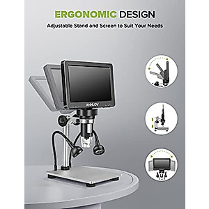 ANNLOV 7" LCD Digital Microscope with 32GB TF Card 1200X Maginfication 1080P Coin Microscope, 48Pcs Prepared Microscope Slide