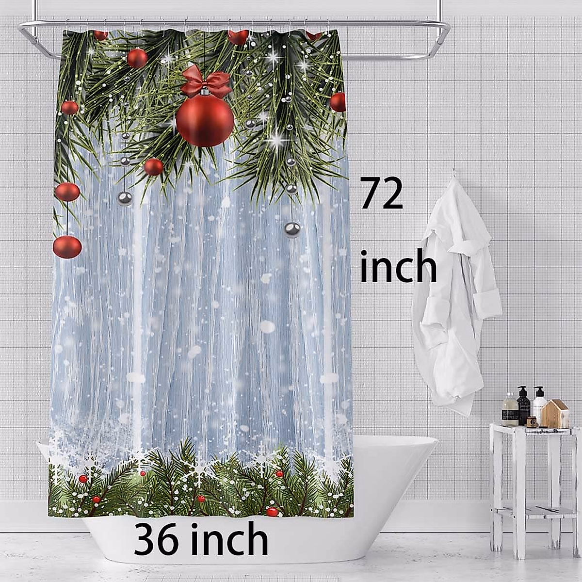 SHENGJUN 36x72 Winter Christmas Rustic Wood Shower Curtains for Merry Xmas Bath Bathroom Snowflakes Snowy Pine Trees Decors Its Cold Outside Home Fabric Waterproof Shower Curtain Set with 6 Hooks